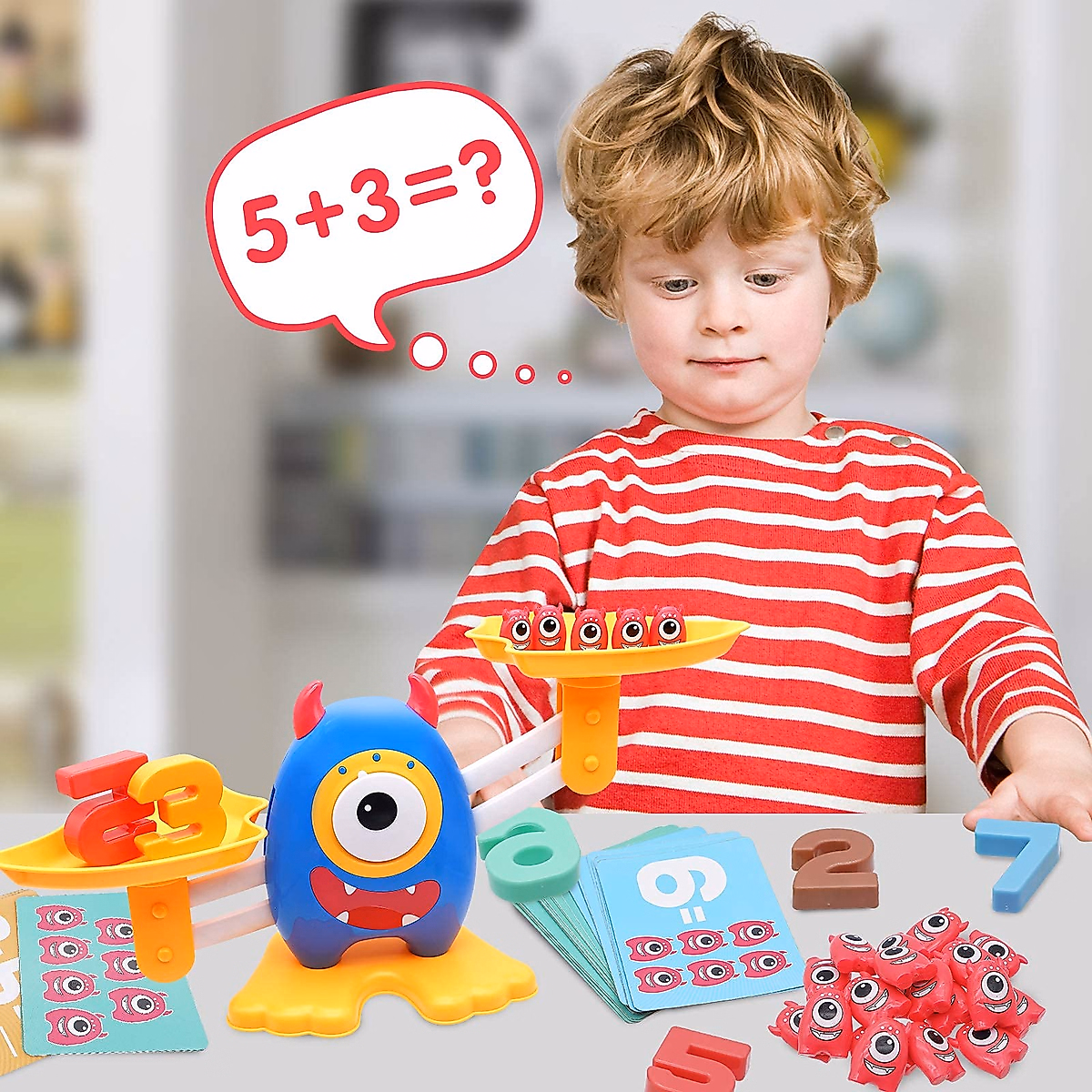 KANKOJO Monster Balance Cool Math Game for Age 3-5, Toddler Learning Resources Number Blocks Preschool Games, Kids STEM Montessori Educational Toys Gifts for 4 Year Old Boys Girls