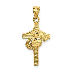 Diamond2Deal 14K Yellow Gold Marine Corps Religious Crucifix Cross Pendant Fine Jewelry for Women (L- 30 mm W- 15 mm)