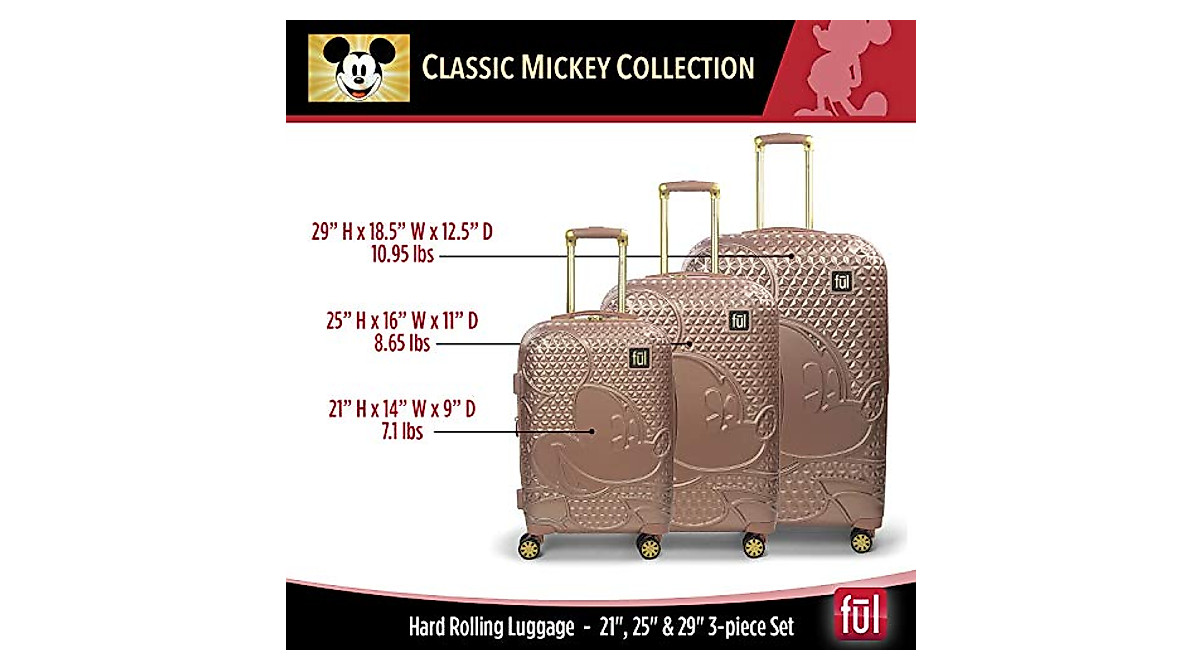 Disney Mickey Mouse 3 Piece Rolling Luggage Set