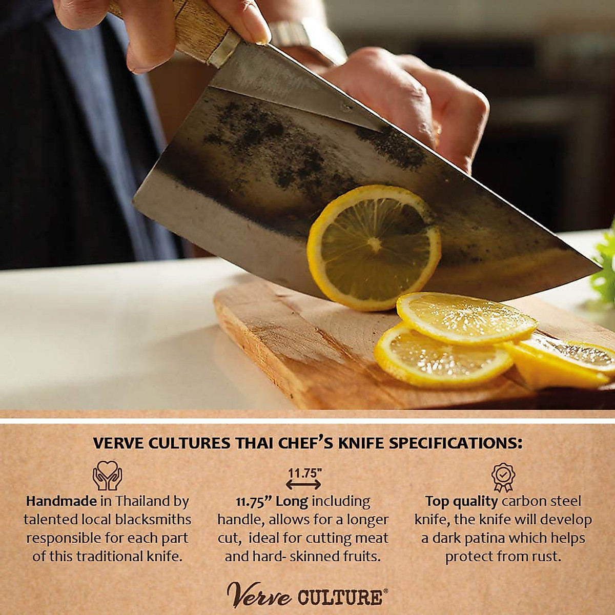 Verve Culture Artisan Forged Steel Thai Moon Knife - Authentic Traditional Carbon Steel Knife Hand Crafted in Thailand