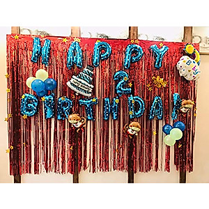 Moohome 2 Pack 3ft x 8ft Red Foil Curtains Metallic Tinsel Fringe Curtains Shimmer Door Window Curtain Backdrop for Birthday Wedding Bridal Shower Photo Booth Party Decorations