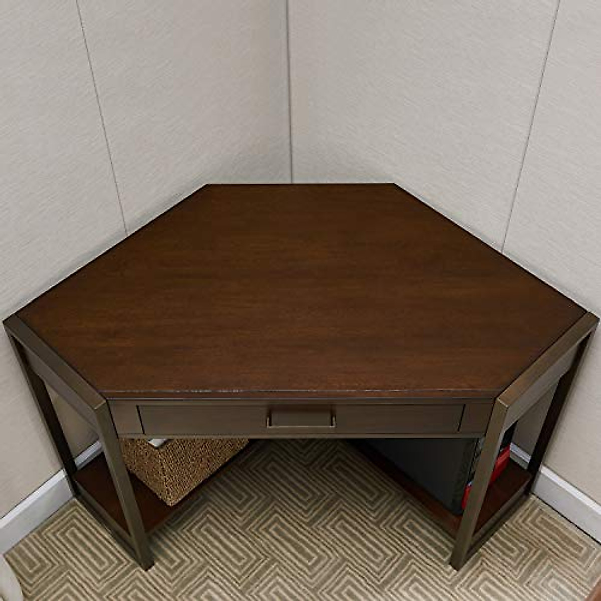 Leick Home Riley Holliday Computer Desk with Dropfront Keyboard Drawer, Furniture, Espresso/Gold