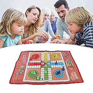 Tissting Wooden Checkerboard Flying Ludo Chess Set, 2.4x1.8in Non Woven Fabric Roll Up Flying Chess Board for Family, Party, Travel, Camping, Leisure Entertainment