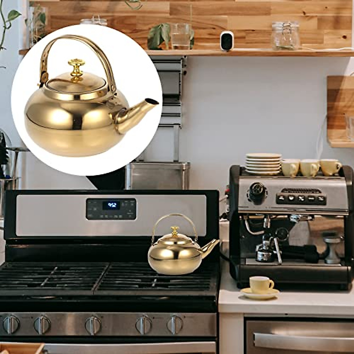 Hemoton Stainless Steel Tea Kettle Stovetop Teapot Hot Water Boiling Kettle with Handle Gas Cooker Metal Kettle Coffee Pot Golden