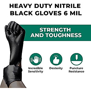 S&G Black Nitrile Gloves Heavy-Duty Latex & Powder Free - For Cleaning, Construction, Mechanic, Food Prep | 6 Mil - 1000 | Large