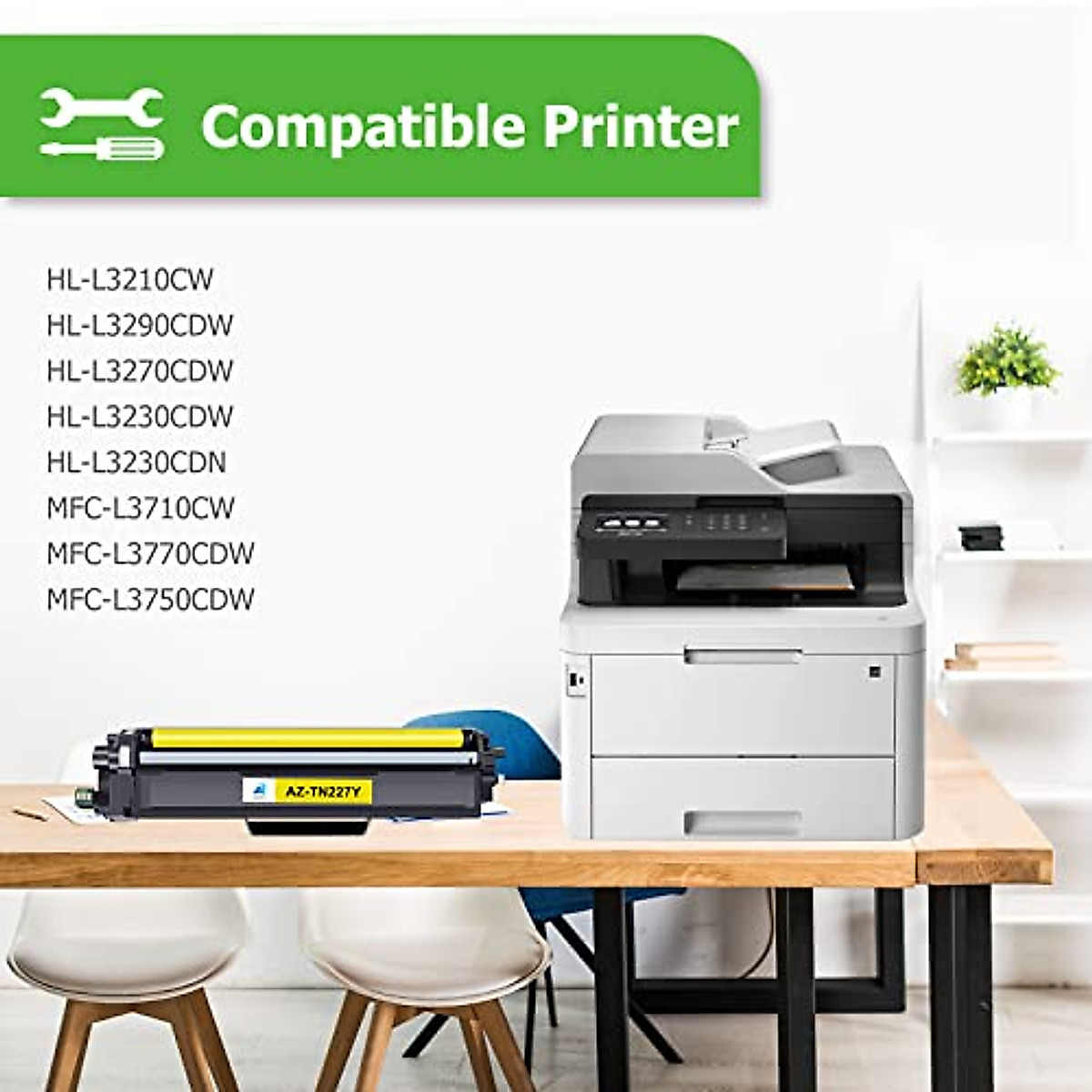 Aztech Compatible TN227 TN227Y Toner: Cartridge Replacement for Brother TN227 TN227Y TN-227Y TN223Y MFC-L3750CDW MFC-L3770CDW HL-L3290CDW HL-L3270CDW HL-L3230CDW HL-L3210CW Printer (Yellow, 1-Pack)