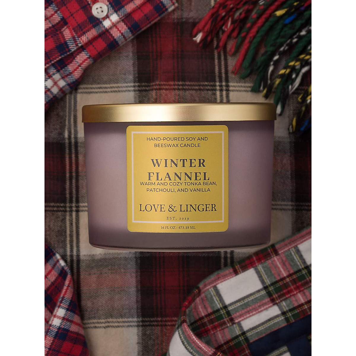Winter Candles | Flannel Candle | Luxury Soy & Beeswax Candles for Home | 16 oz. Large Jar 3 Wick Candle | Holiday Candles | Christmas Candles | Winter Scented Candles