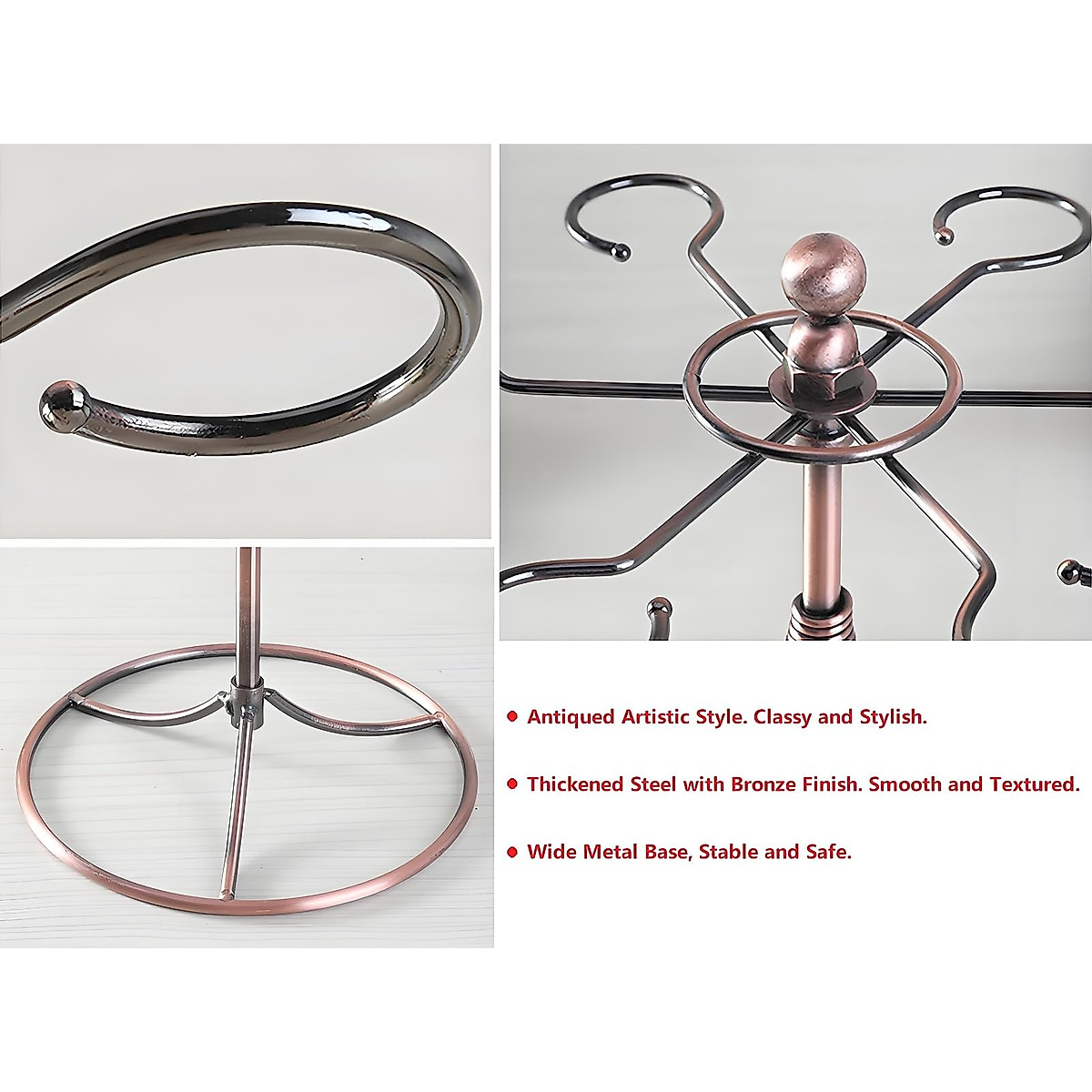 GeLive Bronze Wine Glass Holder Stand, Antiqued Countertop Freestanding Stemware Drying Rack, Artistic Tabletop Glass Display Hanger With 6 Hooks for Home and Bar Storage