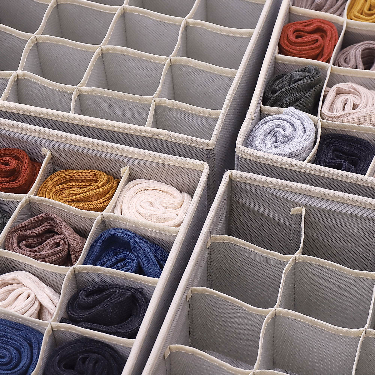 DIOMMELL Set of 4 Foldable Cloth Storage Box Closet Dresser Drawer Organizer Fabric Baskets Bins Containers Divider for Clothes Underwear Socks Lingerie Clothing, Grey 40-0000