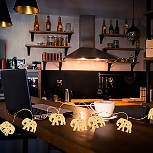 OSALADI Elephant String Lights Metal Animal Fairy Lights Battery Operated Star LED Hanging Garland Light for Wedding Birthday Bedroom Curtain Yard Garden Decoration