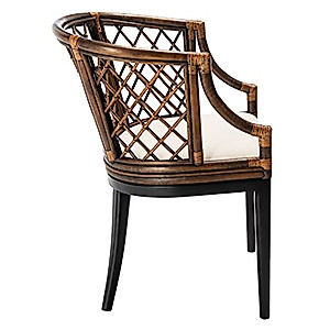 SAFAVIEH Home Collection Carlotta Natural Wash/White Cushion Living Room Dining Room Bedroom Office Foyer Arm Chair