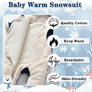 Fairy Baby Newborn Baby Cartoon Bear Snowsuit Warm Fleece Hooded Romper Jumpsuit Onesie(0-3M,Blue Bear)