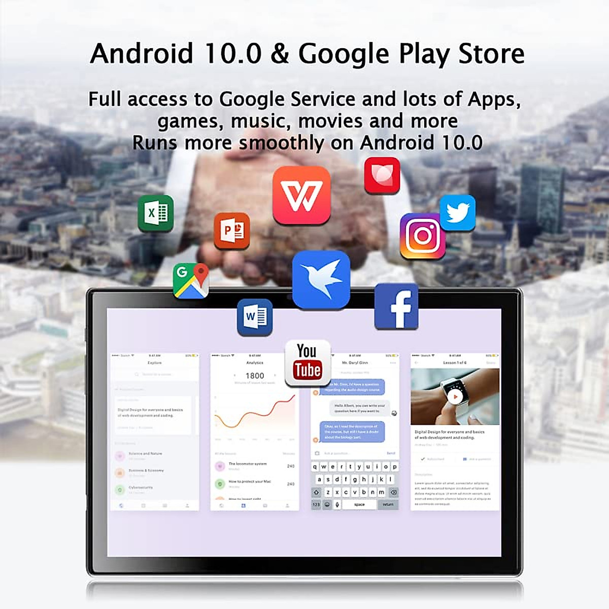 FHD Laptop Computer with Touchscreen, 2 in 1 Tablet PC 10.1 inch Android 10.0GMS, 4GB RAM, 64GB ROM Storage Tablet PC with Keyboard, Stylus,5000mAh Battery, 4G Cellular Tablet with Dual Sim Card Slot
