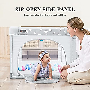 ANGELBLISS Baby Playpen, Large Baby Playard, Play Pens for Babies and Toddlers with Gate, Indoor & Outdoor Play Area for Infants, Kids Safety Play Yard with Star Print (Grey, 50"×50")