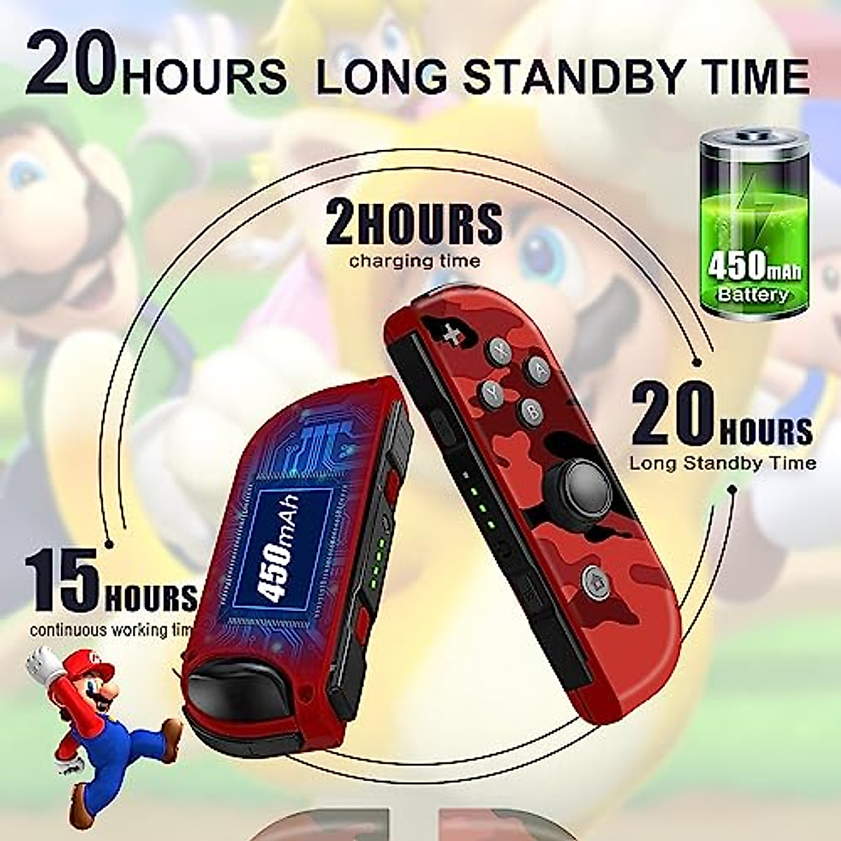 SWCTIM Joypad Controller for Nintendo Switch,Switch Controllers Joypad Supports Screenshot/Wake-up Function/Motion Control/Dual Vibration，Left Right Joypad Replacement for Switch/Lite/OLED(Camo Red)