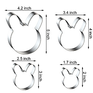 Bunny Cookie Cutter Set Large - 5", 4", 3", 2" - 4 Piece Easter Bunny Rabbit Hare Head Face Shaped Cookie Cutters - Stainless Steel