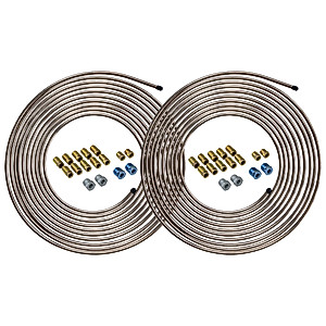 4LIFETIMELINES - 1/4" x 25' True Copper-Nickel Alloy Non-Magnetic, Brake Line Tubing Coils and Fittings, 2 Complete Kits, Brake Line Roll and Fittings, Copper Nickel Tubing, Fuel Line Repair