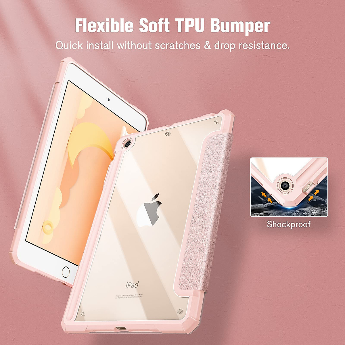 Fintie Hybrid Slim Case for iPad Mini 3/2 / 1 - Shockproof Cover with Clear Transparent Back Shell, Auto Wake/Sleep for Mini 1 / Mini 2 / Mini 3 (Rose Gold)