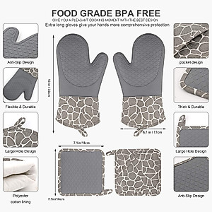 Extra Long Professional Silicone Oven Mitt, Oven Mitts with Quilted Liner, Heat Resistant Pot Holders, Flexible Oven Gloves 500F