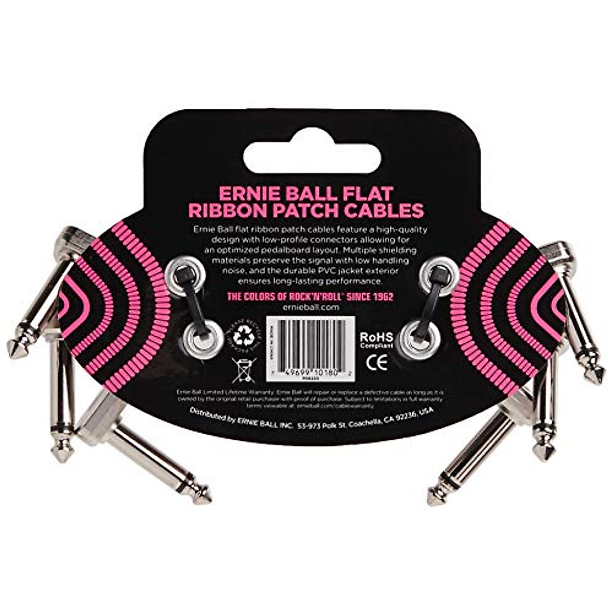 Ernie Ball Flat Ribbon Patch Cable 3-Pack, 3 in, Black (P06220)