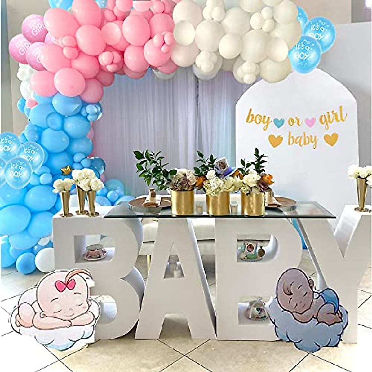 Gender Reveal Balloons,50 Pcs Pink Blue White Latex Balloons For Baby Shower Gender Reveal Supplies and Decorations