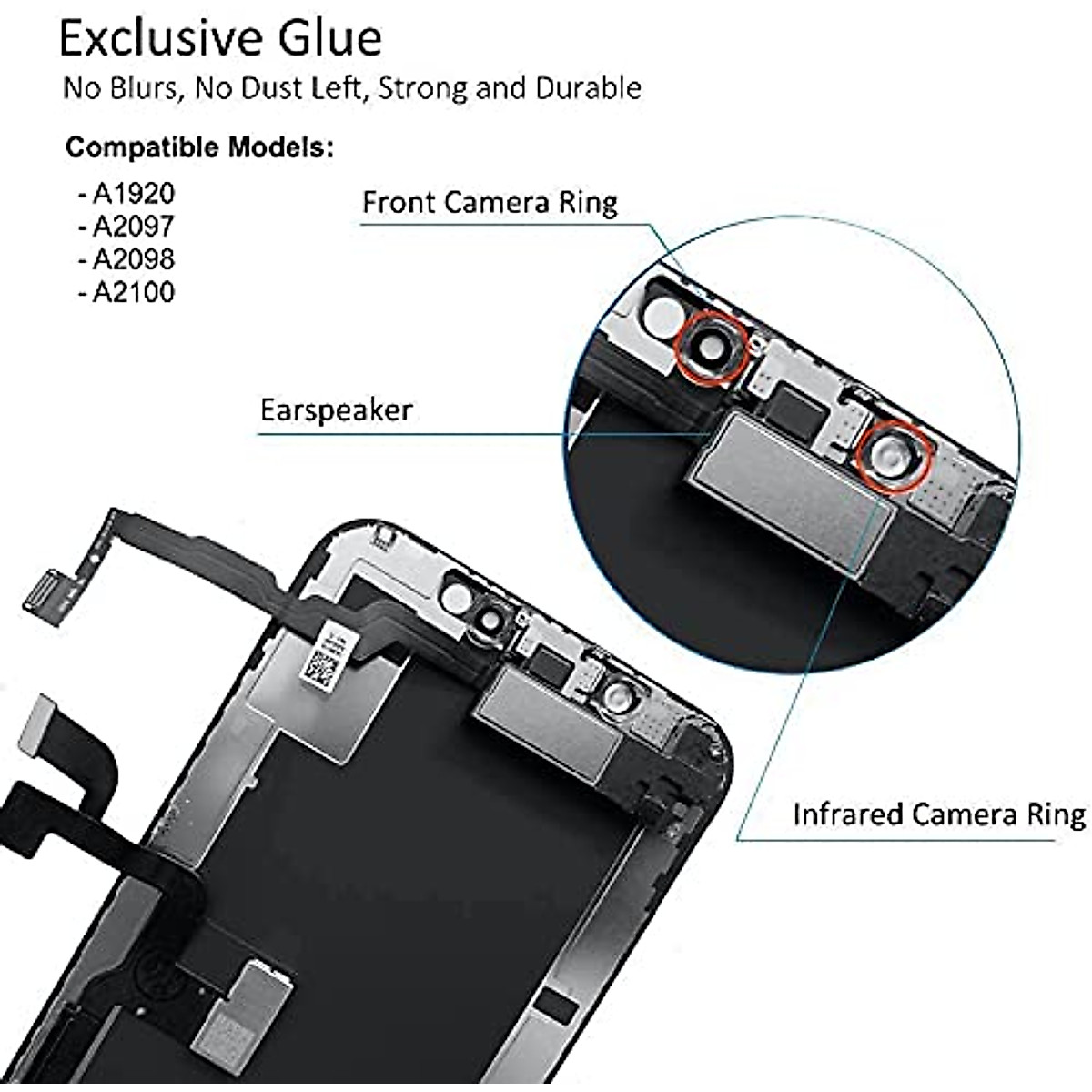 Full Screen Replacement OLED 3D Touch Assembly with Pre-Installed Ear Speaker and Proximity Sensor with Frame Adhesive and Repair Tools for iPhone Xs 5.8 inch