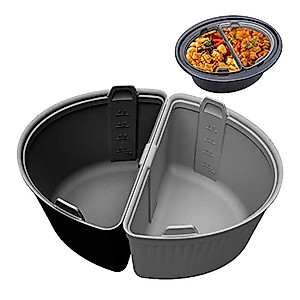 Slow Cooker Liners fit Crock-Pot 6 Quart Oval Slow Cooker,Silicone Slow Cooker,Reusable Slow Cooker Liners Crock Pot Divider Insert,Leakproof & Dishwasher Safe,BPA Free (Black+Gray)