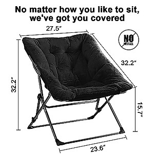OAKHAM Comfy Saucer Chair, Folding Faux Fur Lounge Chair for Bedroom and Living Room, Flexible Seating for Kids Teens Adults, X-Large (Faux Fur-Black)