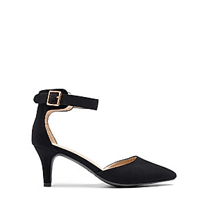 DREAM PAIRS Women's Lowpointed Black Suede Low Heel Dress Pump Shoes - 9 M US