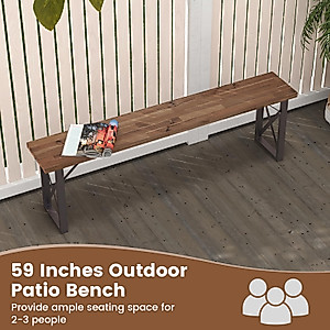Tangkula 2 Pack Acacia Wood Outdoor Bench, 59 Inches Patio Bench with Metal Frame, 800 LBS Max Load, Backless Patio Benches for Outdoors, Porch, Garden Backyard, Park