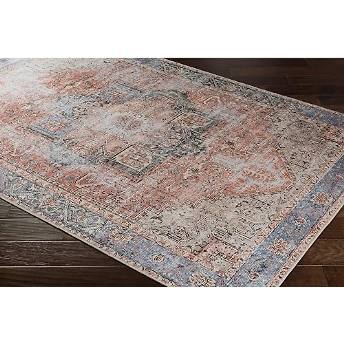 Artistic Weavers Suri Vintage Washable Area Rug,6'7" x 9',Rust/Blue