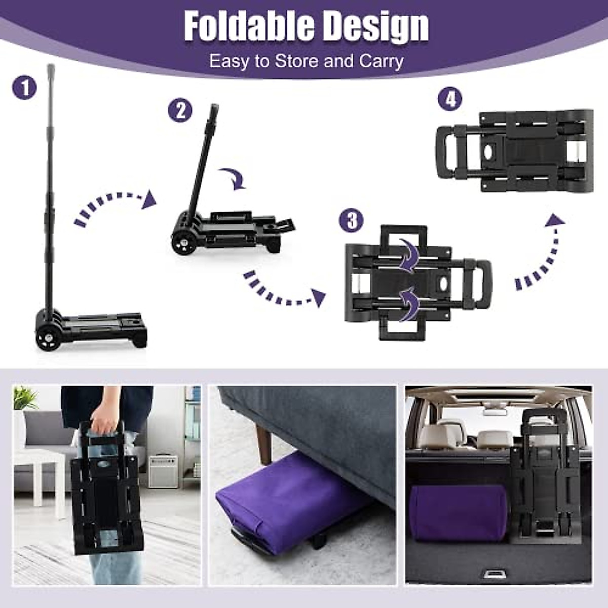 Golbsky Folding Shopping Cart Rolling Utility Cart w/Removable Waterproof Bag Dark Blue (Purple)