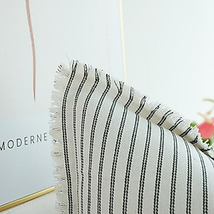JOJUSIS Pack of 2 Striped Throw Pillow Covers with Fringe for Sofa Couch Bedroom Farmhouse Pillowcase 18 x 18 Inch Black