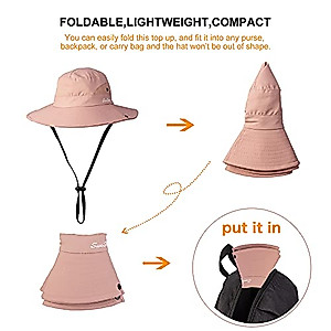 Tutuko Womens Wide Brim Sun Hats Foldable UV Protection Beach Bucket Hats Ponytail Mesh Fishing Hat (Pure Grey)