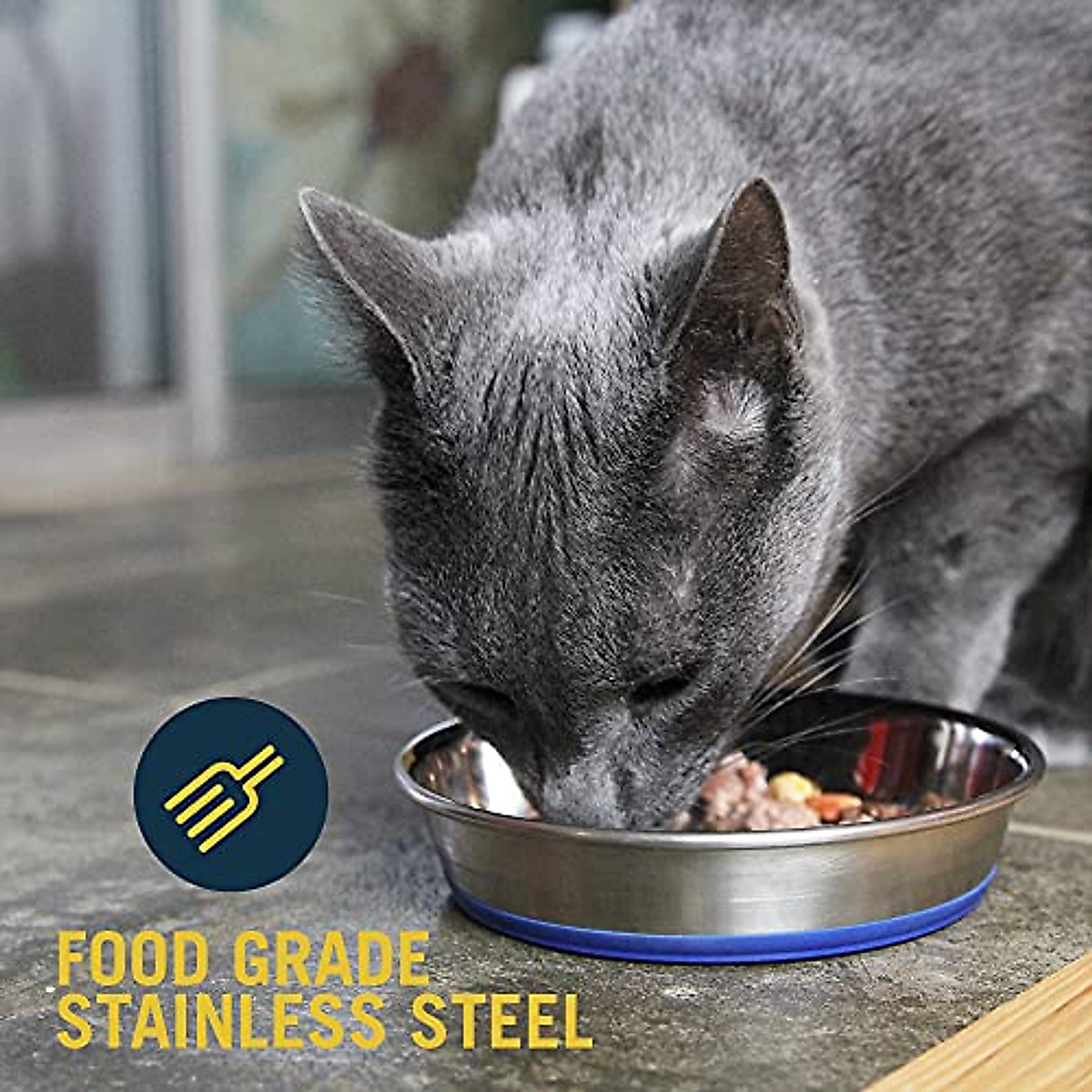 Our Pets DuraPet Stainless Steel Non-Slip (Cat Food Bowl or Water Bowl) [Holds up to 1 Cup of Dry Cat Food or Wet Cat Food] Easy to Clean (Stainless Steel , 1 Cup)