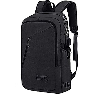 YOREPEK Slim Laptop Backpack, Anti Theft Backpack with USB Charging Port, Travel Durable College Bookbag Daypack, Water Resistant School Book Bag Fit 15.6 inch Laptops, Nice gift for Men Women, Black