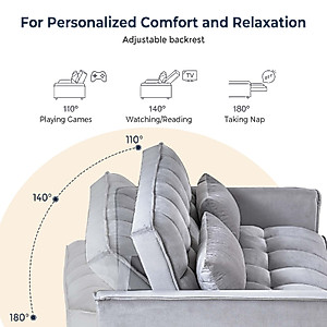 Lyromix 3 in 1 Sleeper Sofa Couch Bed, Velvet Sofa Bed with Adjustable Backrest, Modern Sofa Bed for Living Room, Convertible Sofa Bed for Bedroom, Gray