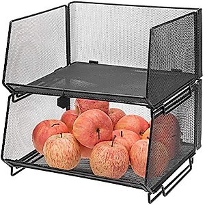 MyGift Deluxe Stackable Metal Wire Mesh Fruit & Produce Basket Rack, Kitchen Stacking Storage Bin, Set of 2