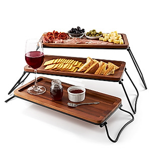 Tidita 3 Tier Serving Tray Acacia Wood - Cupcake Stand & Tower Serving Trays - 3 Tiered Wooden Large Serving Platter for Dessert - Food Display Stands & Charcuterie Board for Party, Picnic, Buffet