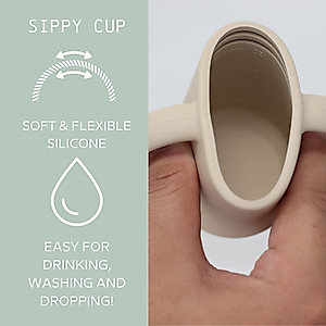 LoveyLu Silicone Sippy Cup, Toddler Cup With Straw, Training Soft Spout Cups for Toddlers With Handles, No Spill Lids, Durable, Drop Proof, Easy Grip, Microwave, Dishwasher, and Freezer Safe, Sand