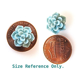 Titanium Succulent Earrings Hypoallergenic Cadmium & Nickel Free Posts - 3D Plastic 13mm Handmade Stud Earrings for Sensitive Ears (Matte Aqua Blue)