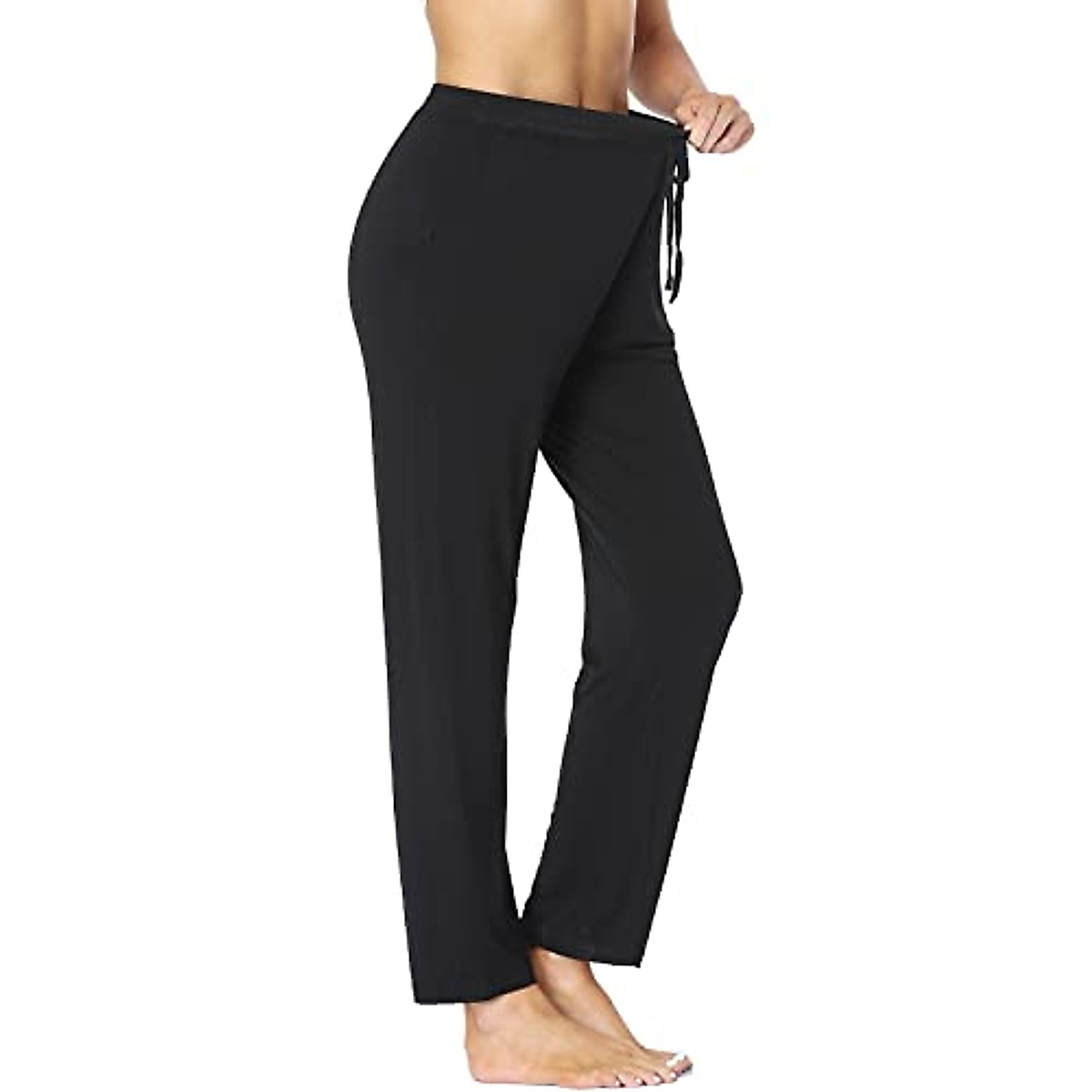 ASIMOON Women's Loose Pants Pockets Lightweight Soft Yoga Sweatpants Pull on Stretch Jogger Pant Casual Lounge Jogging Pants Black-a