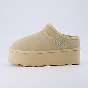 CUSHIONAIRE Women's Huggy Genuine Suede Cozy Mule Platform +Memory Foam, Wide Widths Available, Sand 7.5