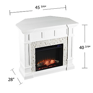 SEI Furniture Merrimack Faux Stone Corner Convertible Electric Fireplace, New Fresh White
