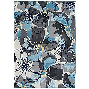 Rugshop Contemporary Gray-Blue Large Floral Non-Slip Area Rug 5' x 7' - Stylish Accent