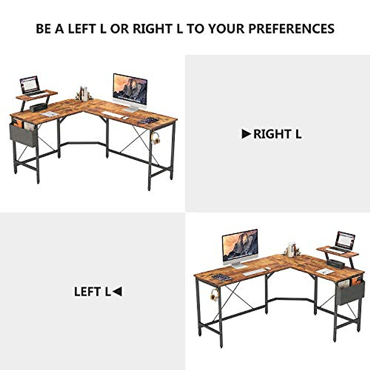 Cubiker Modern L-Shaped Computer Office Desk, Corner Gaming Desk with Monitor Stand, Home Office Study Writing Table Workstation for Small Spaces