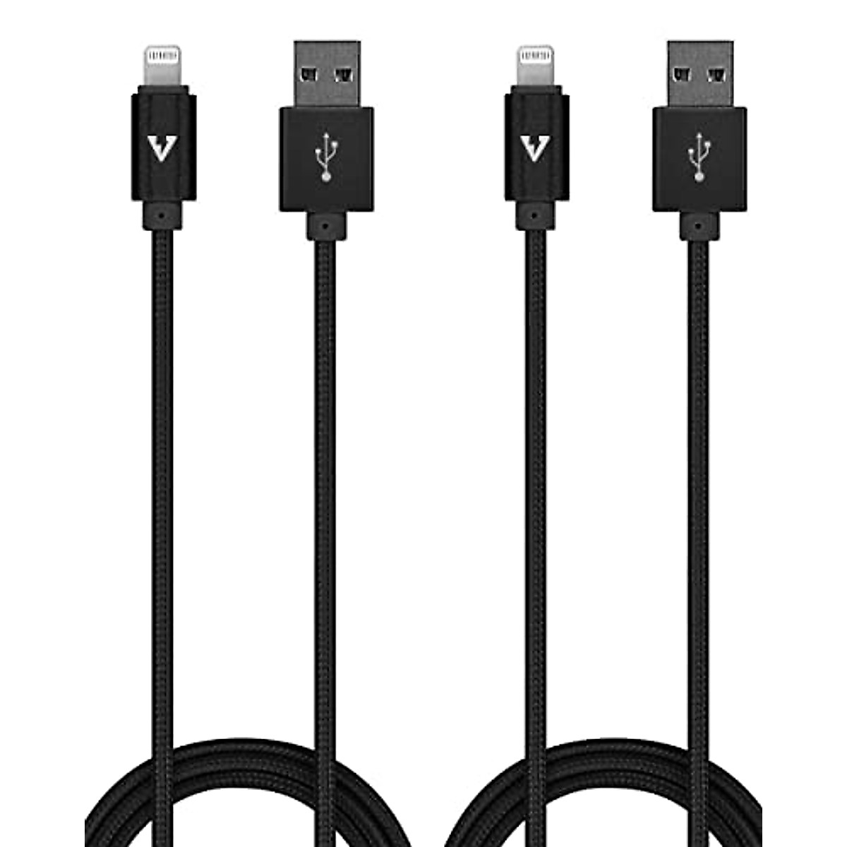 vCharged iPhone Charger Cable 2ft, 2 Pack Apple MFi Certified Lightning Cables Premium Nylon Braided Fast Charging USB Cord for iPhone 14 Pro Max, 13, 12, 11/Mini, XR, XS/Max, X, iPad, Airpods - Black