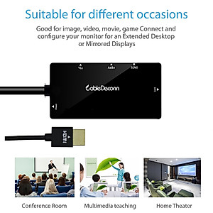 CABLEDECONN Multiport 4-in-1 HDMI to HDMI/DVI/VGA Adapter Cable with Audio Output Converter (Black)