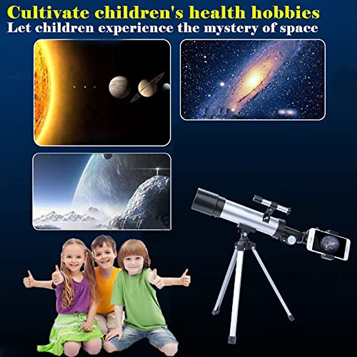 MIANHT Tripod Astronomical Telescope - Astronomical Portable Refracting Telescope, HD High-Power 90x Children's Gift Telescope for Astronomy Beginners, with Phone Adapter