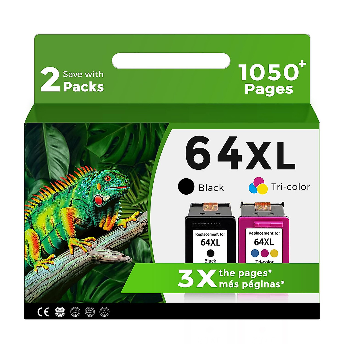 Relcolor 64XL Remanufactured Ink Cartridge Replacement for HP 64 XL 64XL Black Color Combo Compatible with Envy 7855 7155 7858 7800 6255 6252 7164 7955e 7900e Tango X Printer (Black, Tricolor, 2 Pack)
